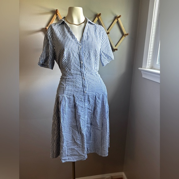 Elle | Dresses | Vintage Elle Blue And White Striped Midi Dress | Poshmark